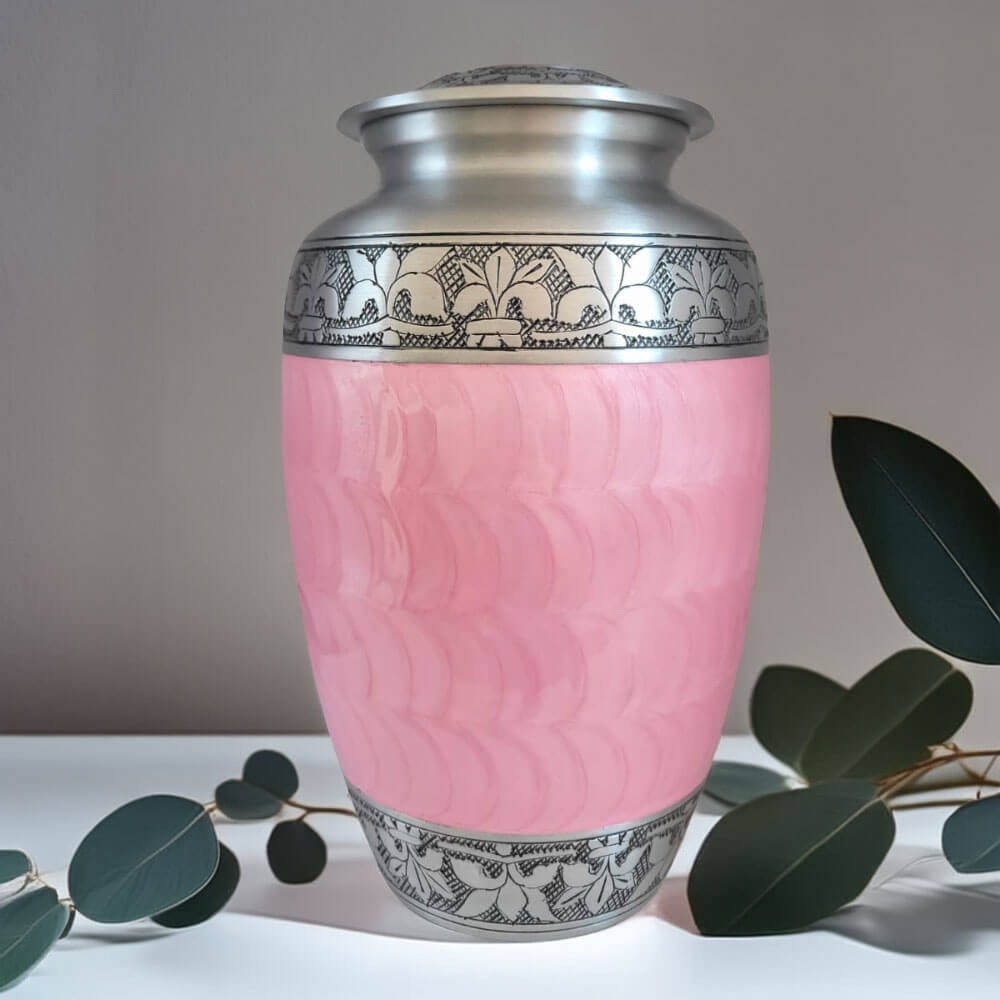 Blush Grace Cremation Urn – Elegant Pink Enamel & Aluminium Tribute ...
